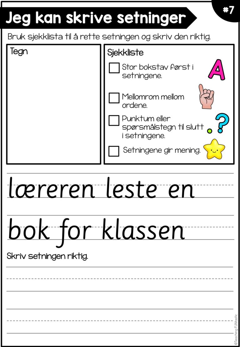Jeg kan skrive setninger - 50 oppgaveark - Teaching Funtastic