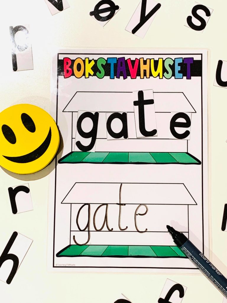 Bokstavhus til øvelse på rett plassering av bokstaver - Teaching Funtastic