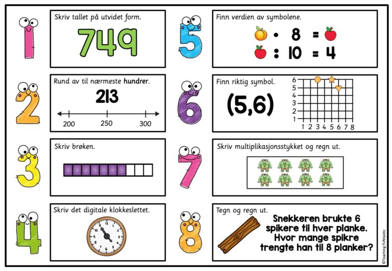 Matematikk for 4.trinn - Repetisjonsoppgaver - Teaching Funtastic