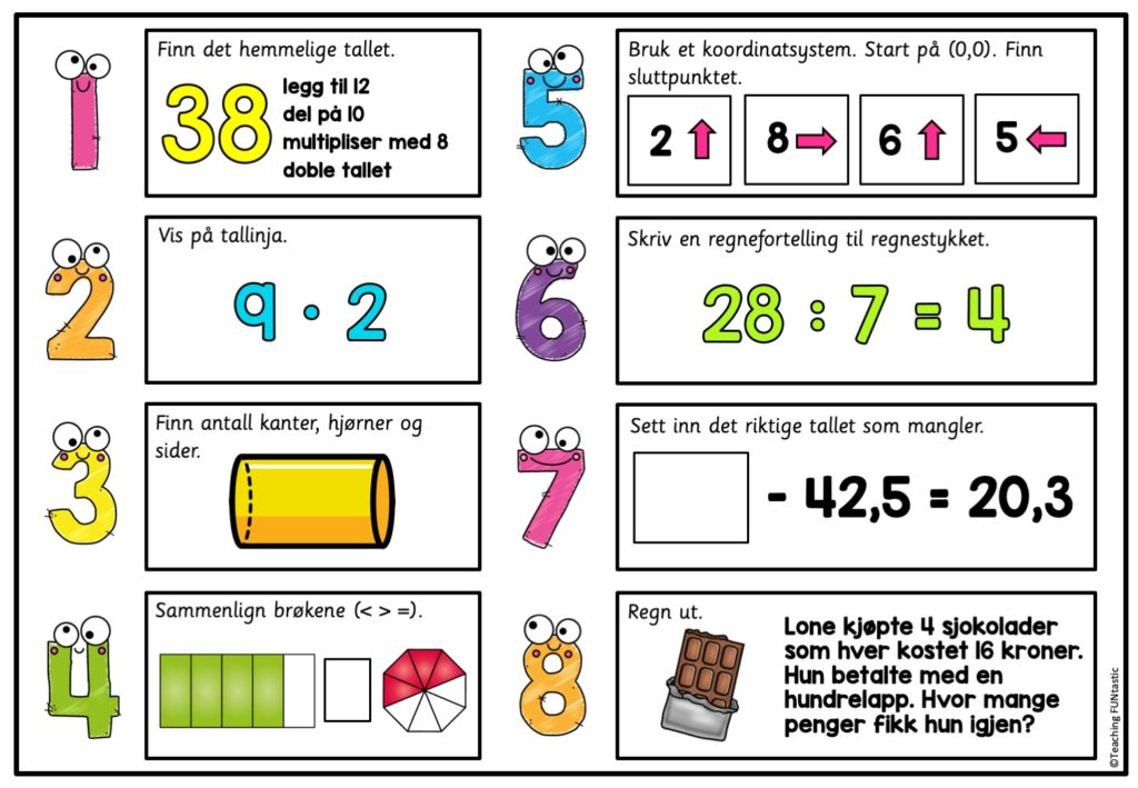 Matematikk for 4.trinn - Repetisjonsoppgaver - Teaching Funtastic