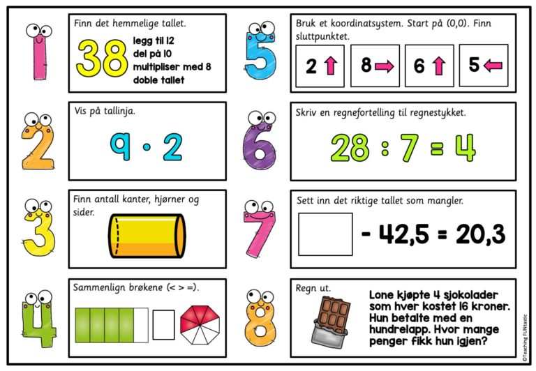 Matematikk for 4.trinn - Repetisjonsoppgaver - Teaching Funtastic