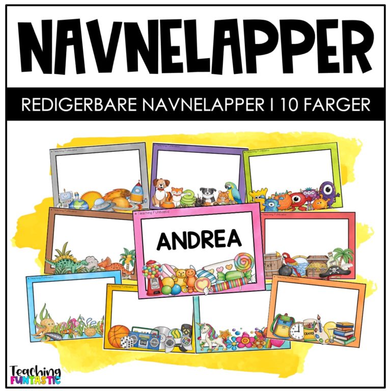 Redigerbare navnelapper til pult og hyller - Teaching Funtastic