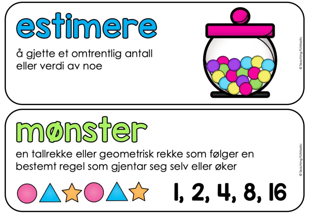 Begrepskort i matematikk for barnetrinn - Teaching Funtastic