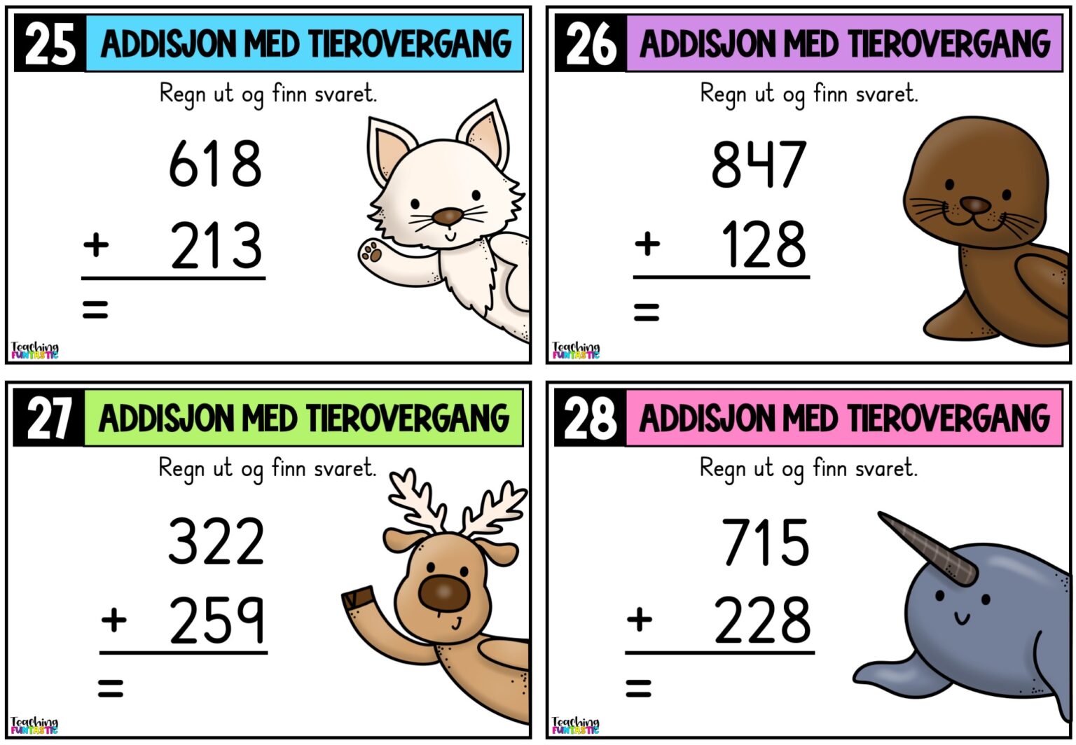 Oppgavekort matematikk for 3. trinn - Teaching Funtastic